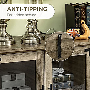 HOMCOM Farmhouse Sideboard, Buffet Cabinet with Glass Door, Credenza, Distressed Grey