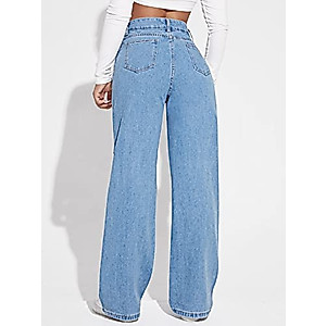 SweatyRocks Women's High Waisted Ripped Boyfriend Jeans Distressed Denim Pants with Pockets Light Wash M