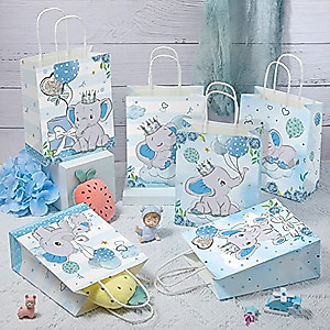 24 Pack Elephant Gift Bags Baby Shower Treat Bags Birthday Party Favor Bags Candy Goodie Bags for New Parents Sprinkle Birthday Party Boy Girl Baby Shower Kids Animal Theme Supplies Decor (Blue)