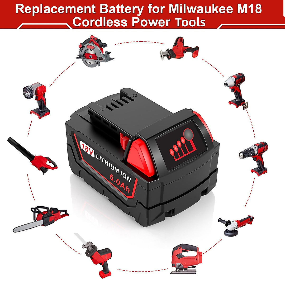 Cukect 18V 6.0Ah Battery Replace for All Milwaukee M18 Battery 48-11-1850 48-11-1840 48-11-1890 48-11-1815 M18 M18B Cordless Power Tools Lithium-Ion Battery
