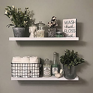 ISYOKE White Floating Shelves Set of 3 Wall Mounted Wood Shelves Modern Dispay Floating White Shelf for Bathroom,Bedroom, Living Room, White Shelves with Invisible Brackets