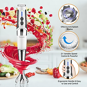 Cordless Hand Blender: 4-in-1 USB Rechargeable Immersion Blender, 21 Variable Speeds & 3-Angle Adjustable with 700ml Chopper, 700ml Beaker, Egg Whisk and Beater for Smoothies, Soup, Baby Food (White)