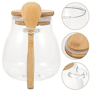 Glass Food Jar Glass Storage Jars with Sealed Bamboo Lids Clear Food Storage Canister for Serving Tea Coffee Candy Cookie Dog Treats with Spoons As Shown 350ml Glass Tea Canister