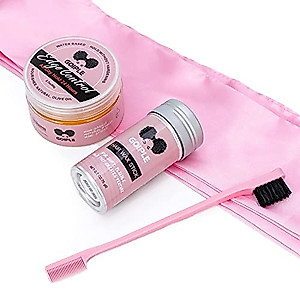 Edge Control Wax Stick for Wigs - Strong Hold, Non-greasy for Flyaway Hair and Edges (2.7oz+2.7oz) with Edge Brush and Scarf (Pink Styling Set)