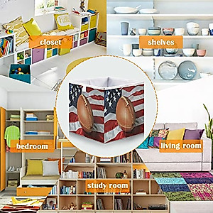 visesunny Closet Baskets Football Usa Flag Storage Bins Fabric Baskets for Organizing Shelves Foldable Storage Cube Bins for Clothes, Toys, Baby Toiletry, Office Supply