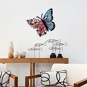 LIFFY Metal Butterfly Wall Decor - Butterflies Indoor Art Hanging Sculpture for Home Bedroom Living Room Office Plaque Lawn Fence Backyard Porch - 16 Inch