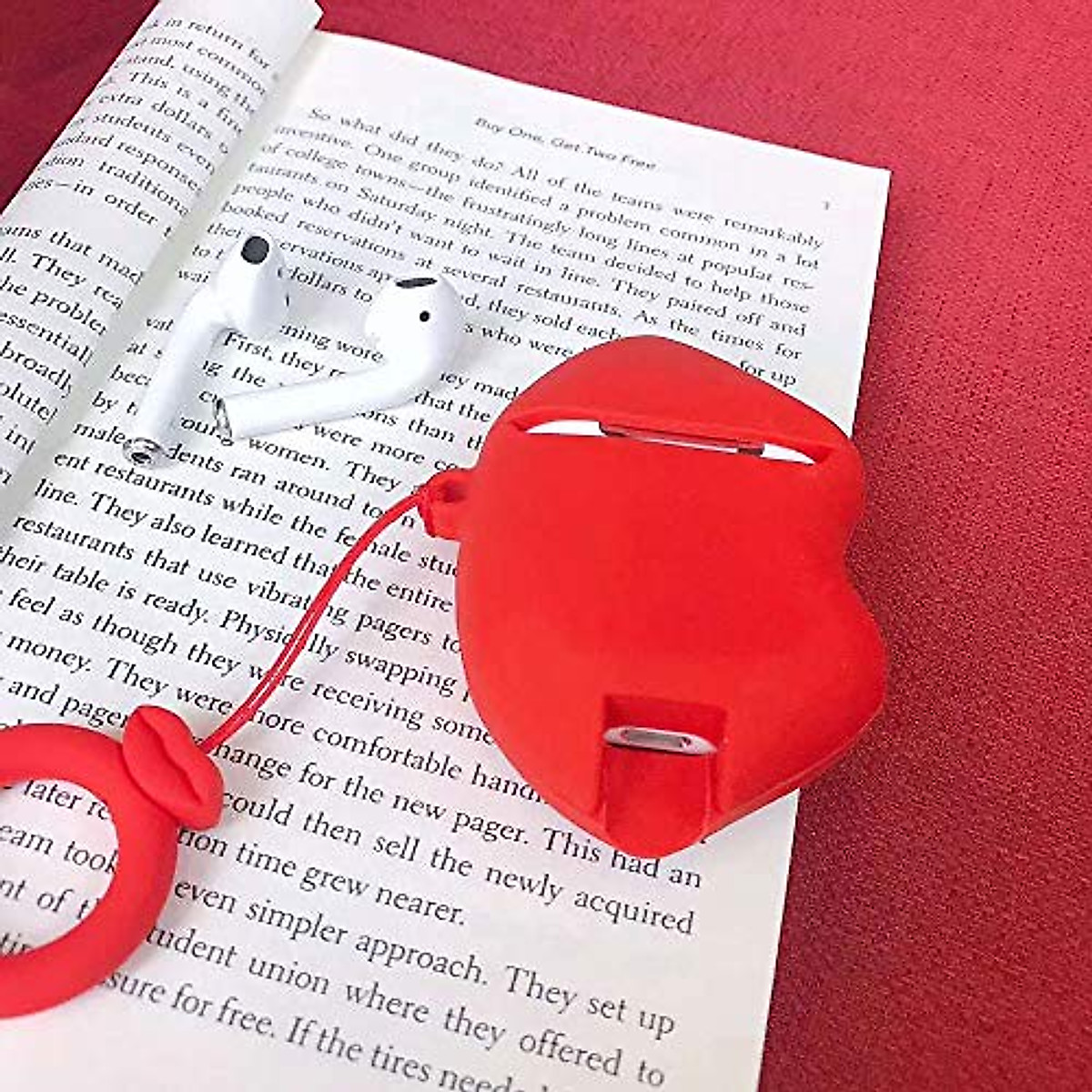 Rertnocnf Compatible with Earbuds Case Airpods 1 & 2, Creative 3D Lips Design Personality Red Lip Portable Accessories Soft Silicone Protective Wireless Earphone Charging Case with Ring Decoration