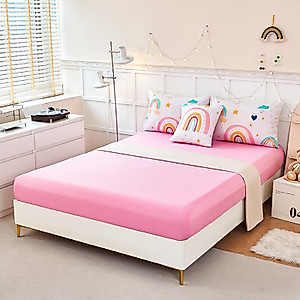 ANGIYUIN 6 Pieces Multi-Color Rainbow Queen Bedding Comforter Set for Girls Kids Cute Cloud and Love Hearts Girls Bedding Set Soft Microfiber Kid Bed in a Bag with Comforter, Sheets, Pillowcases