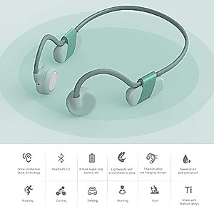 IFECCO Bone Conduction Headphones, Open Ear Wireless Headphones Bluetooth 5.0 with Mic, Waterproof IPX6 Ultra-Lightweight Sport Headsets for Jogging Running Driving Cycling(Green)