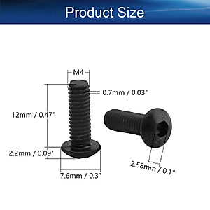 Yinpecly M4x12mm Hex Socket Head Machine Screws Carbon Steel Inner Hex Socket Round Head Screw Fasteners Furniture Bolts Black Tone 50Pcs