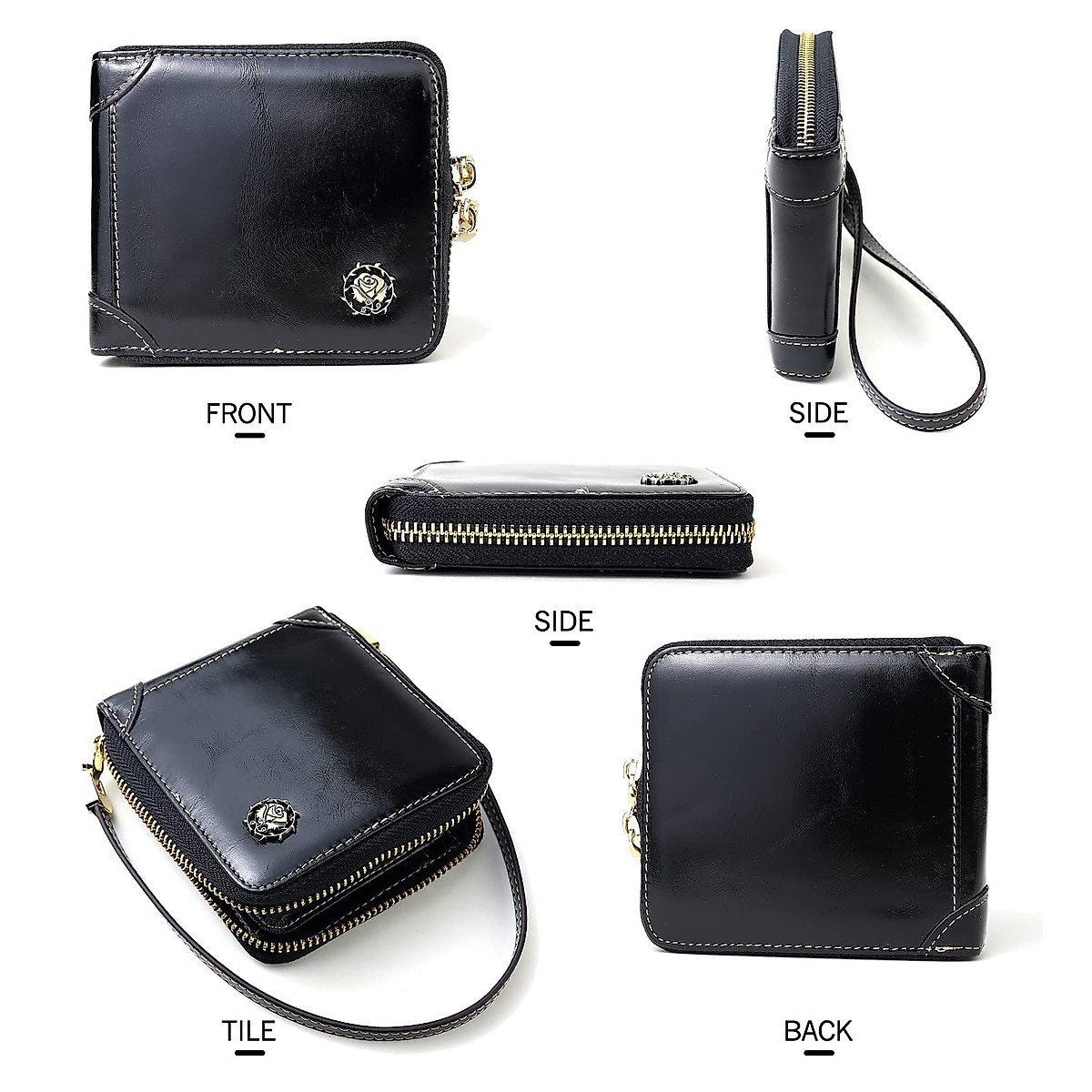 UMODE Small Wallet for Women Genuine Leather Zippered RFID Blocking Card Holder Slim Compact Ladies Bifold Purse with Wristlet