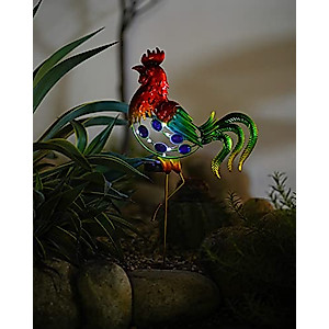 GDF 20" Chicken Decor - Outdoor Rooster Decor Solar Lights -Metal Rooster Garden Decorations for Yard Pathway Lawn Patio Courtyard , Gifts for Her/Him.