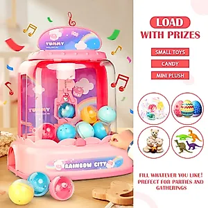 Mini Claw Machine for Kids 4-8|Electronic Arcade Game Indoor Toy with Music & Light|Candy Grabber & Prize Dispenser Vending Machine|Best Birthday Gifts for 3 5 6 7 9 Year Old Girls(10 Gashapons)