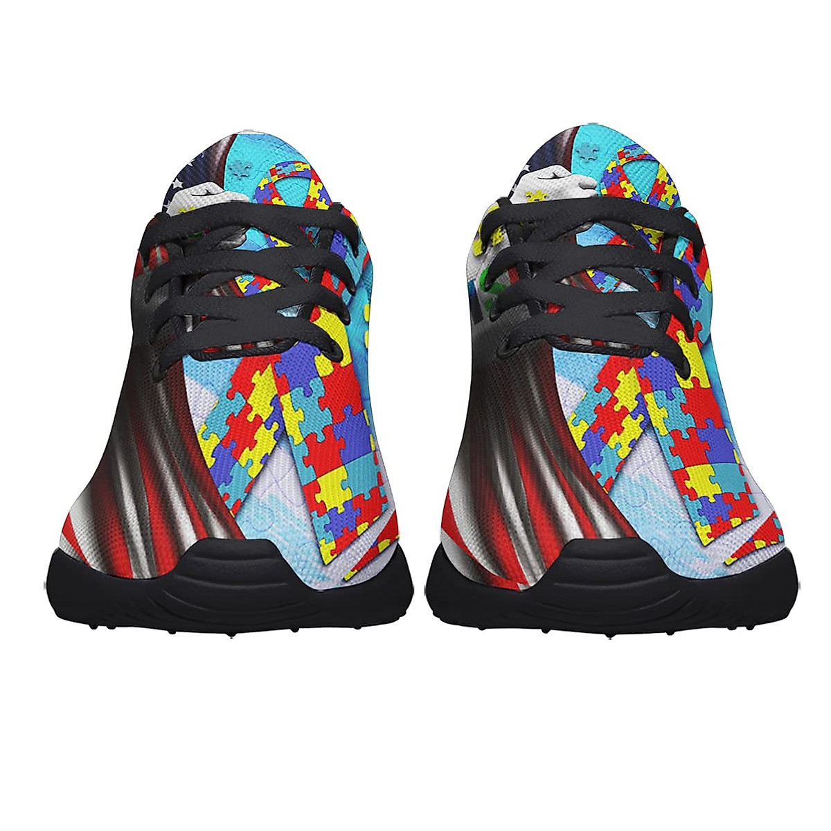 Autism Awareness American Flag Shoes for Men Women Running Sneakers Breathable Casual Sport Tennis Shoes Gift for Him Her Black Size 11.5