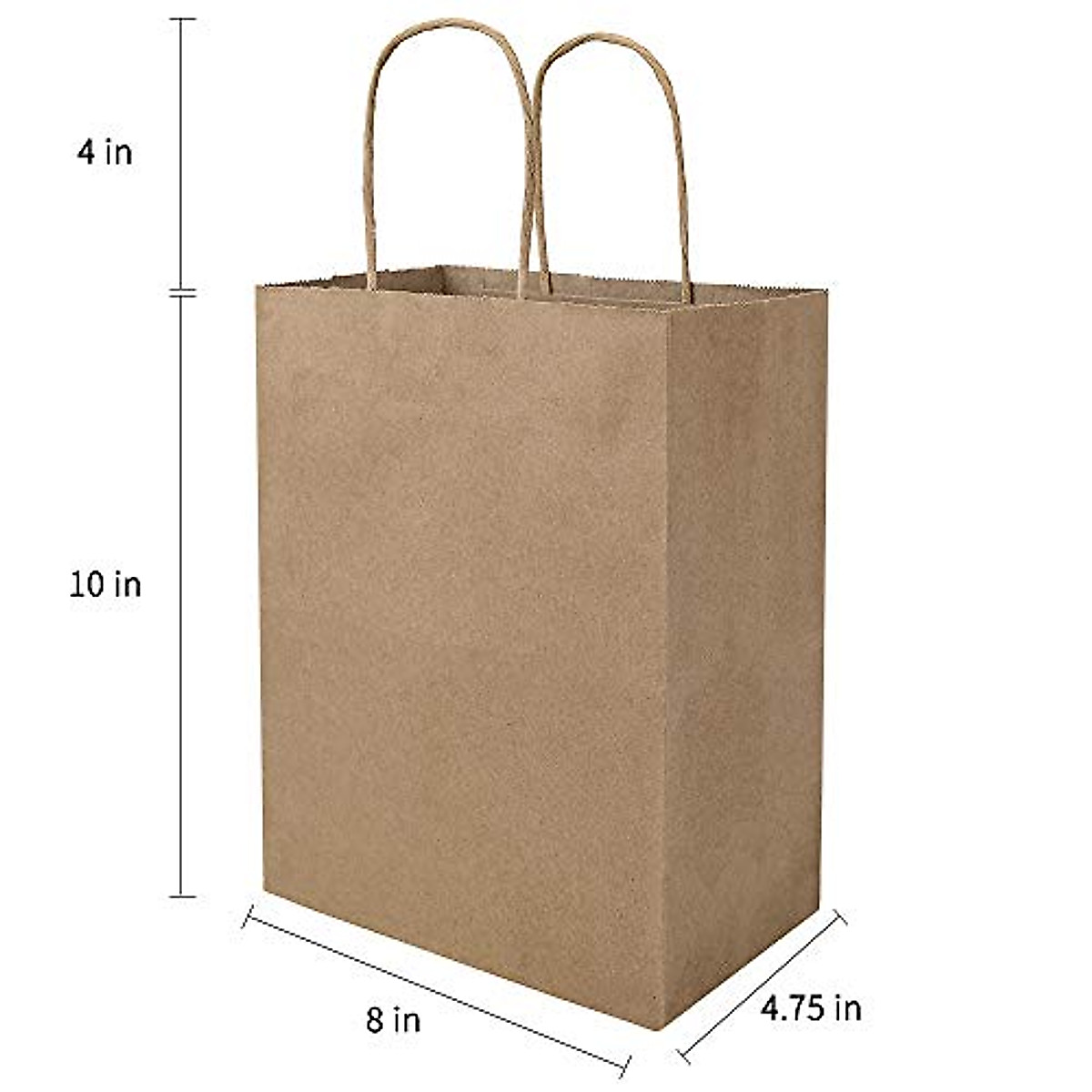 bagmad 100 Pack 8x4.75x10 inch Plain Medium Paper Bags with Handles Bulk, Brown Kraft Bags, Craft Gift Bags, Grocery Shopping Retail Bags, Birthday Party Favors Wedding Bags Sacks