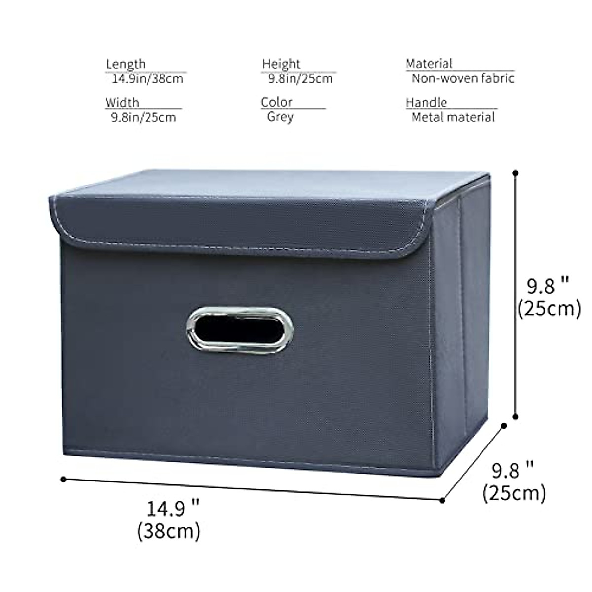 SEVENDOME Linen Fabric Foldable Collapsible Storage Cube Bin Organizer Basket with Lid, Leather Handles, Removable Divider for Home, Closet (Grey, 3Pcs)