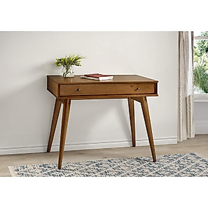 Camaflexi Mid-Century Modern Computer Desk / 35.75"W / Study Writing Table / Solid Wood / Natural Variations of Wood Grains / One Drawer / Partial Assembly, Castanho Brown, 30"H x 35.75"W x 20"D