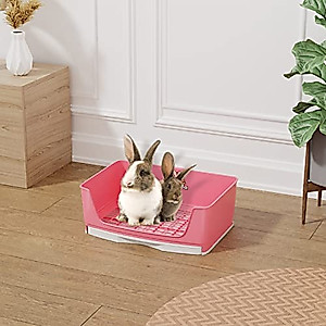 Zdada Rabbit Litter Box Large - Trainer Corner Litter Box for Bunny Ferret Chinchilla and Guinea Pig, Small Animal Litter Box(Pink 15.7" 11.4" 6.2")
