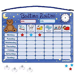 Amonev Magnetic Bedtime Routine Chart Reward Chart and Sleep Training Stay in Bed Chart for Boys Girls Toddlers and Young Children with Magnetic Stars. Reusable Wall Chart. Two Child.