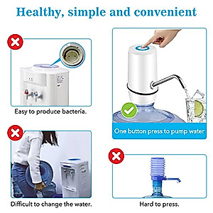 5 Gallon Water Dispenser, Electric Drinking Water Pump Automatic Portable Water Jug Pump for 5 Gallon Bottle - White