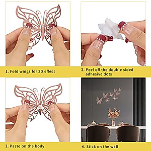 FYY 3D Butterfly Wall Decor, 72PCS 3 Styles 3 Sizes Gold Butterfly Wall Stickers Removable Wall Decals Butterfly Decorations for Room Decor Party Wedding Birthday Cake Rose Gold