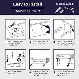 Volcora Cash Register Drawer with Under Counter Mounting Bracket - 16" White Drawer for POS, 5 Bill 6 Coin Cash Tray, Removable Coin Compartment, 24V RJ11/RJ12 Key-Lock, Media Slot - for Business