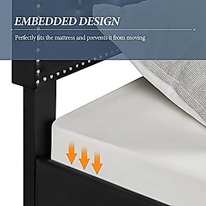Yaheetech Full Bed Frame Faux Leather Upholstered Platform Bed with Height-Adjustable Headboard, Button Tufting & Nailhead Trim/Noise-Free/Wood Slats Support/No Box Spring Needed, Black Full Bed