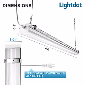 Lightdot 4FT LED Shop Lights 50W 4FT Suspend/Surface Mount, AC100-277V 4 Foot LED Shop Lights, Seamless&Wired Linkable LED Shop Lights for Workshop 750Lm Replacement Fluorescent Tubes-8Pack