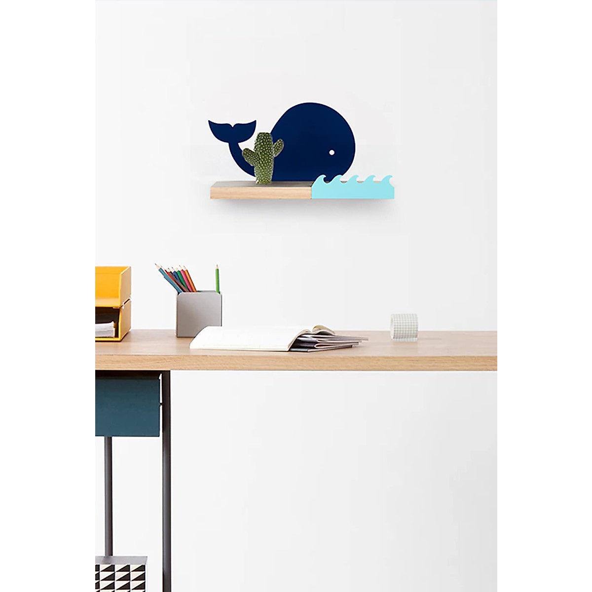 CribMATE Wall Shelf Kids Whale Nursery Decor Floating Shelves - Floating Whale Bookshelf - Wood Toy Display Organizer - Baby Nursery Wall Decor. Peg Board Book Shelves, Picture Ledge Blue
