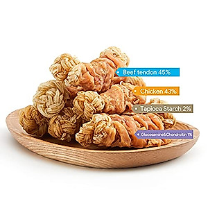 Jungle Calling Beef Tendons for Dogs, Chicken Wrapped Tendons Dog Chews Long Lasting Hip and Joint Supplement for Dogs with Glucosamine (Knotted Bone)