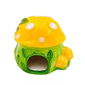 Ceramic Hamster Nest for All Seasons Mushroom Shape Crawling Pet Hideout Shelter Cave Reptiles Hamster House Landscaping - 3.54×3.93 Inches