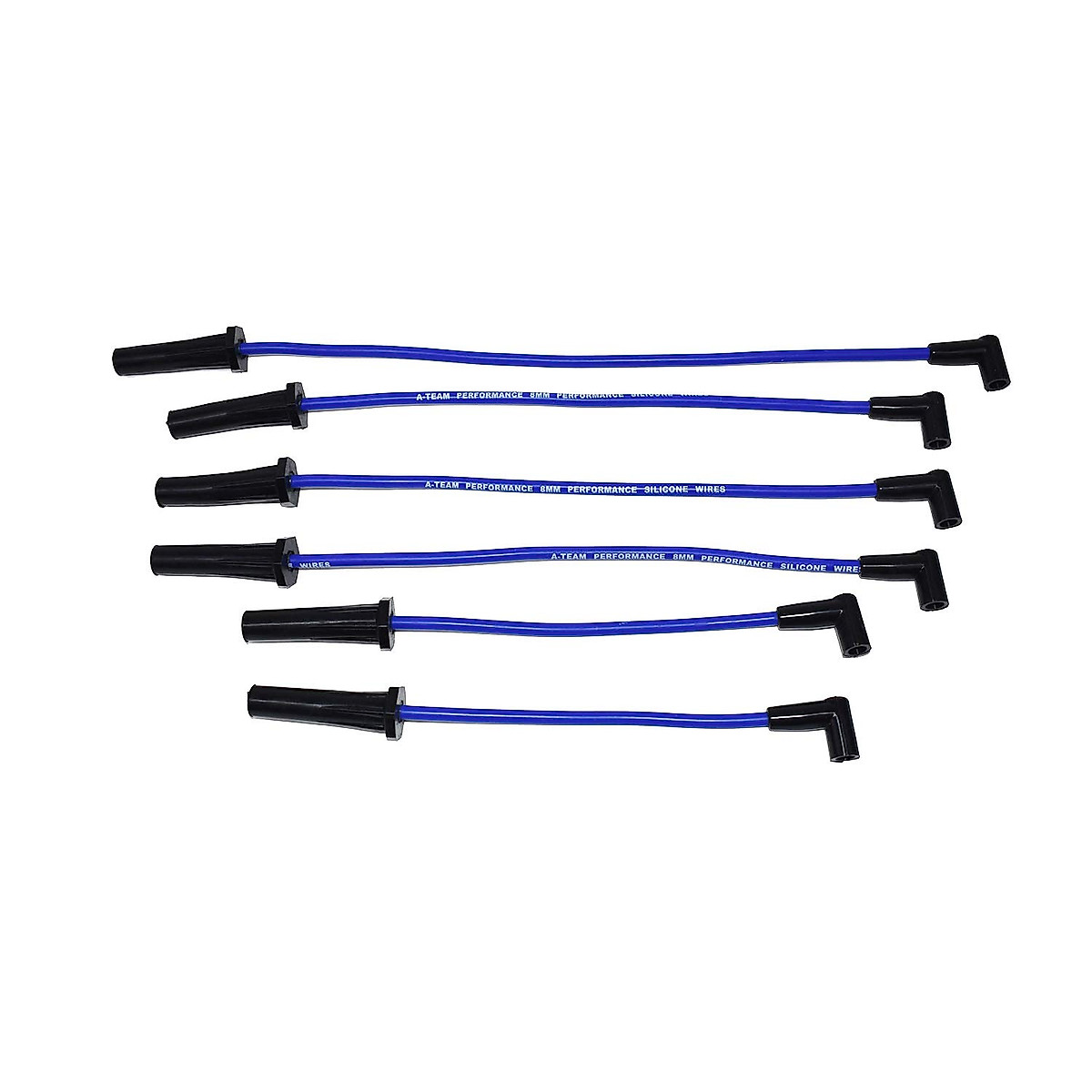 A-Team Performance - 8.0 mm Silicone Spark Plug Wires with Black 90-Degree Boot for HEI Distributor - Compatible with Ford Truck 6 Cylinder 250 300 4.9L Blue
