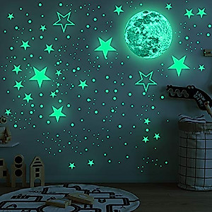 Glow in The Dark Stickers435pcs, Luminous Moon Dots Stars Wall Ceiling Decal Murals for Nursery Baby Girl Boy Kids Or Relaxing Ambience for Adults Home Bedroom Living Room Decoration (Green, 435pcs)