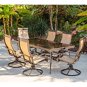 Hanover Monaco 7-Piece Patio Dining Set with 6 PVC Swivel Rockers and Tempered Glass Rectangular Dining Table, Rust and Weather Resistant Aluminum Outdoor Dining Set for 6