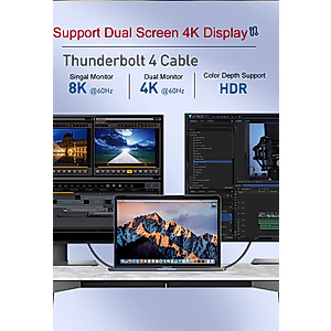 USB C to USB Cable 4 Feet, 240W Thunderbolt 4 Cable 4ft Type-C Thunderbolt 4 Cable Monitor Cable Supports 40Gbps Data Transfer