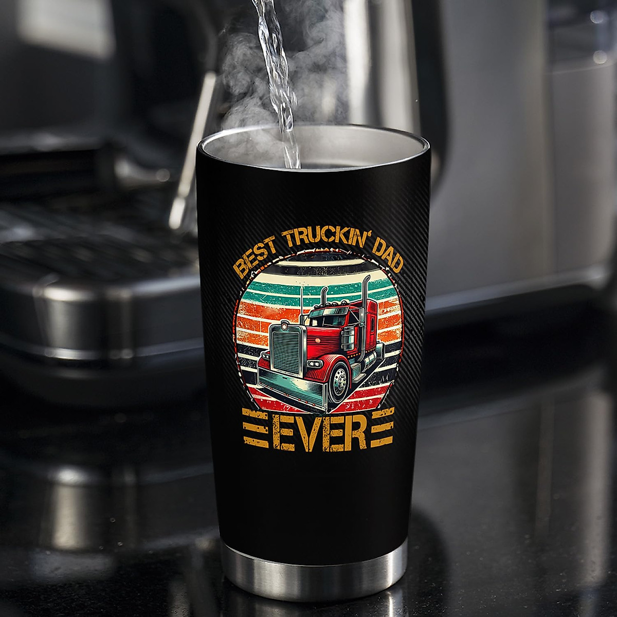 20oz Best Trucking Dad Tumbler, Truck, Trucker Gifts for Dad, Parent, Grandpa, Father Gifts, Coffee Thermos for Men, Stainless Steel Double Wall Vacuum Insulated Coffee Mug, Travel Cup with Lid