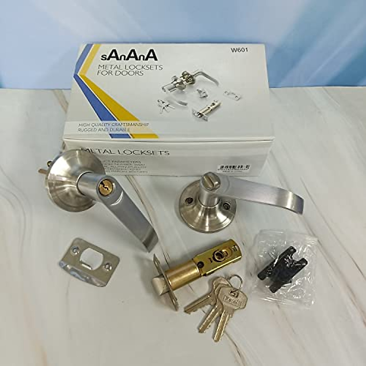 sAnAnA Metal Locks for Doors, with Removable Latch Plate, All Metal Roma Series Front Door Handle, Keyed Different, Satin Nickel