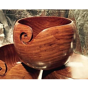 Decorative Yarn Bowl Weaving Supply Circular Yarn Storage Bowl Wooden for Knitting Crochet by SUFY Crafts (Large-7x7x4 Inch), Brown