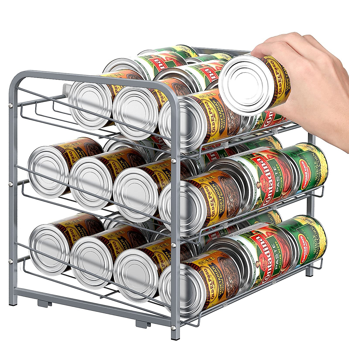 BTY Can Organizer for Pantry Stackable 2 Pack, Can Storage Organizer Rack Stacking Can Dispensers Small Space Holds up to 36 Cans for Pantry, Kitchen, Cabinet- Silver