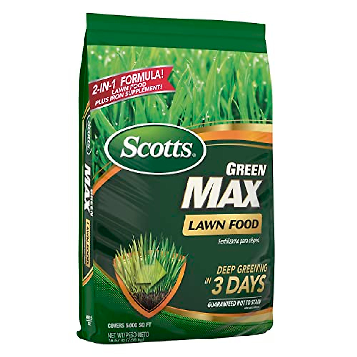 Scotts Green Max Lawn Food, Lawn Fertilizer Plus Iron Supplement for Greener Grass, 5,000 sq. ft., 16.67 lbs.