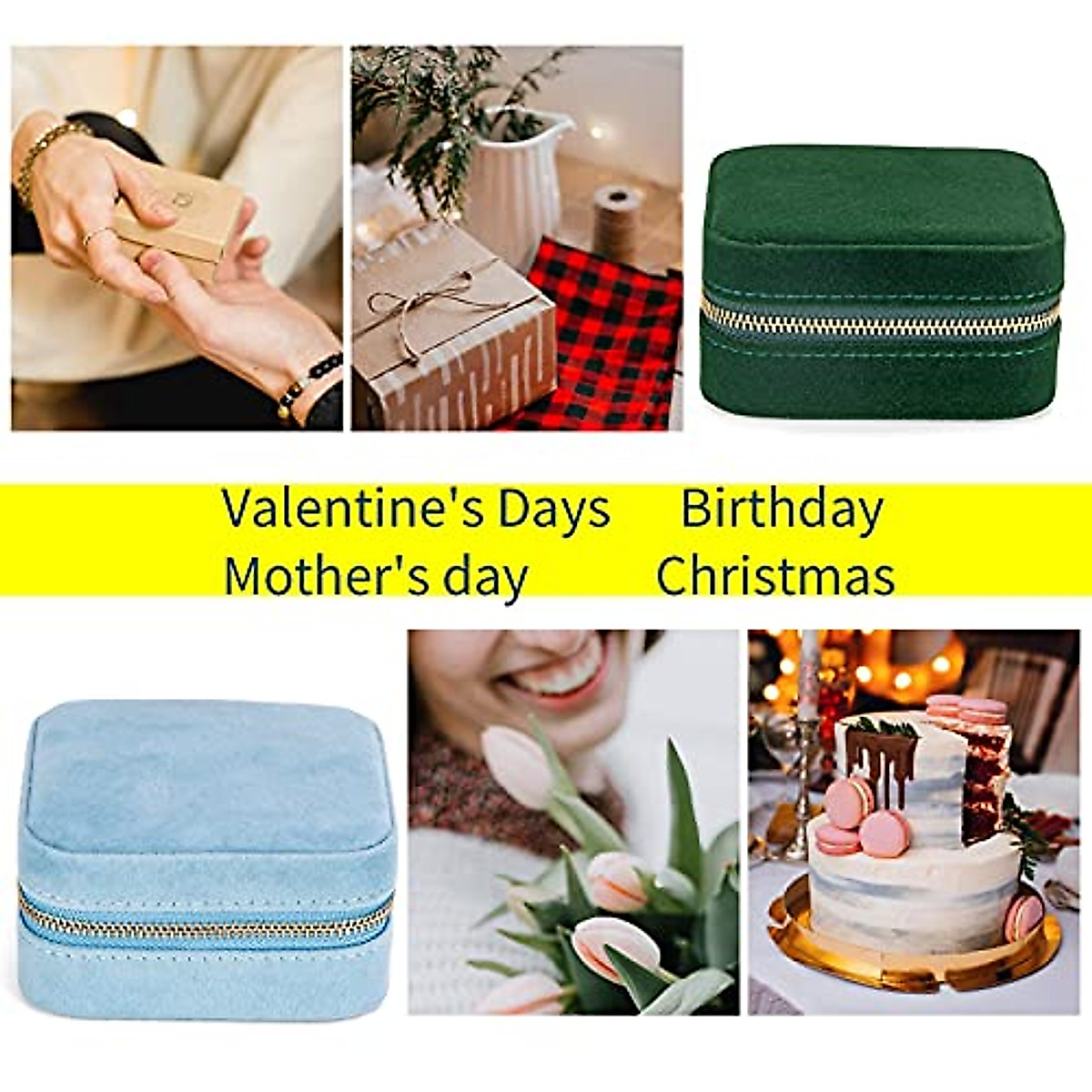 Travel Velvet Jewelry Box with Mirror, Mini Gifts Case for Women Girls, Small Portable Organizer Boxes for Rings Earrings Necklaces Bracelets