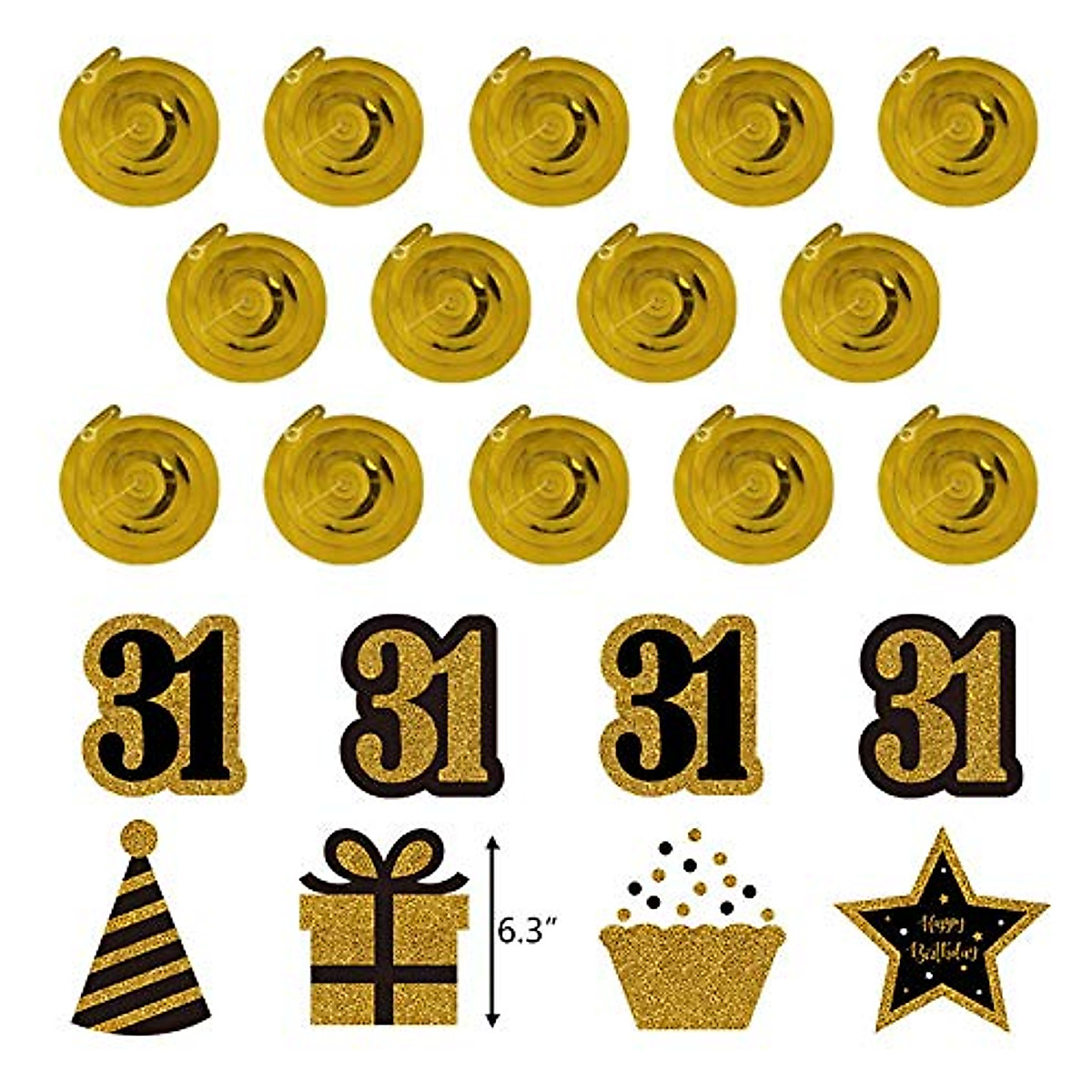 31st Gold Birthday Hanging Swirls, 20pcs Gold and Black 31 Years Party Decorations