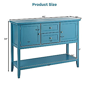 Hysache Buffet Sideboard, Wood Buffet Cabinet with 2 Drawers and 2 Storage Cabinets, Sideboard with Bottom Shelf, Ideal for Kitchen Living Room (Blue)