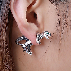 JGFinds Dinosaur 3D Earrings, T-Rex - 4 Sets, Bronze, Silver Tone, Gold Tone, Black, 1 1/2" length, Tyrannosaurus Rex Earrings With Rhinestone Eyes, Cute Animal Trex Dino