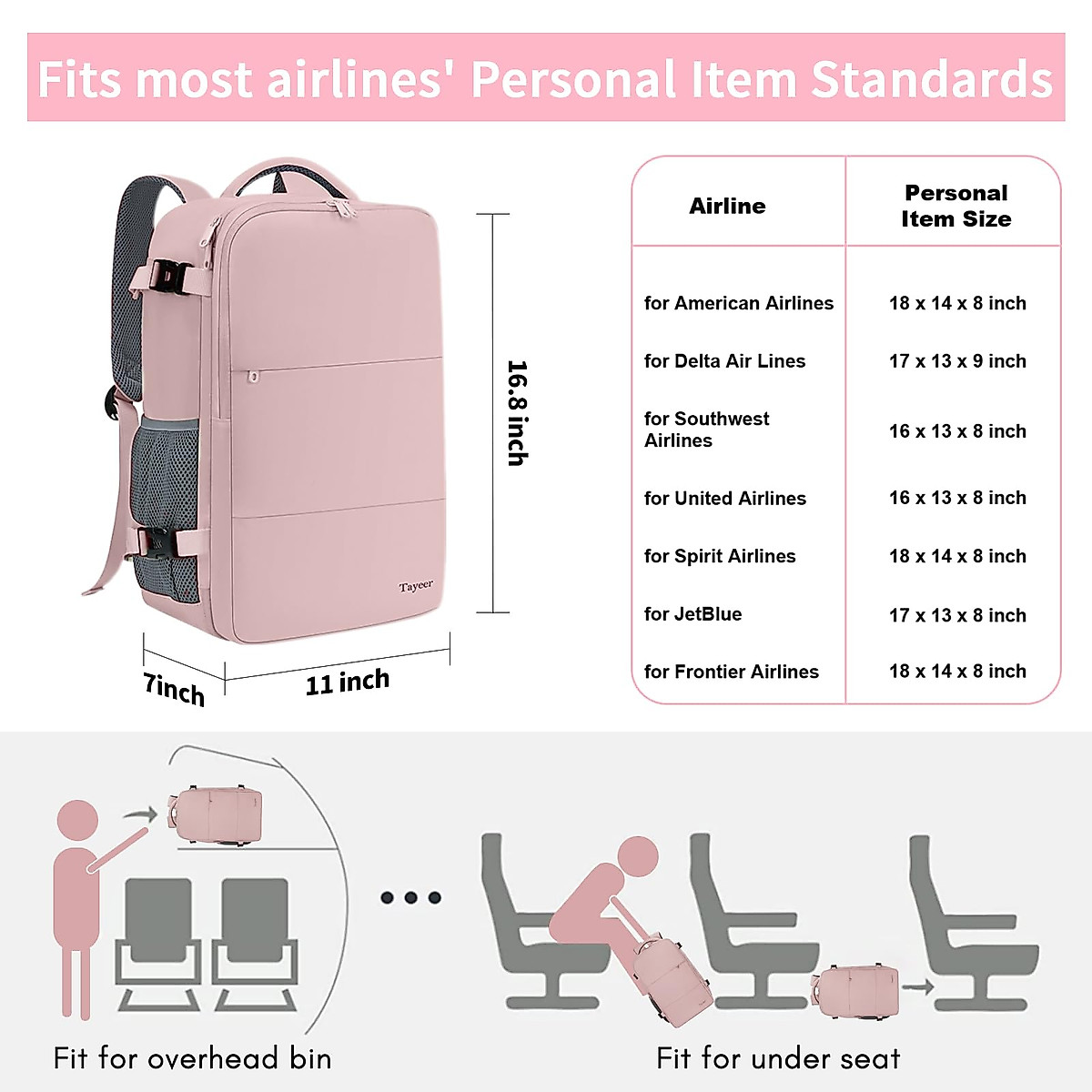 Travel Backpack for Women, Carry On Backpack with USB Charging Port & Shoe Pouch, TSA 15.6inch Laptop Backpack Flight Approved, College School Bag Casual Daypack for Weekender Business Hiking, Pink