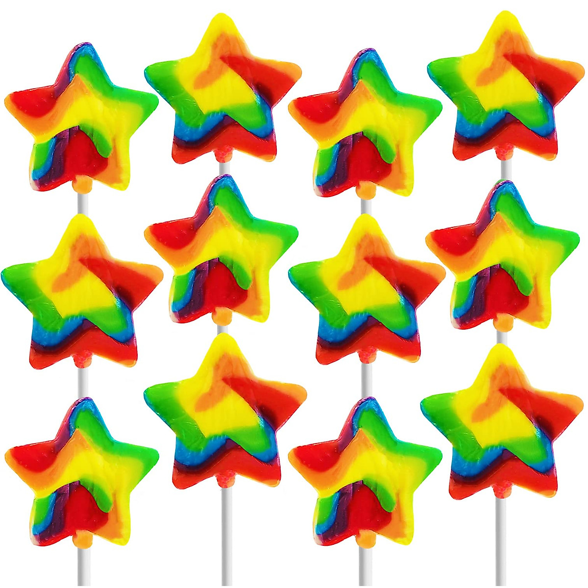 Rainbow Swirl Lollipops (12-Pack) 12 Gram, Star Design Sucker Candy, Rainbow Star, Mixed Fruit Flavor, Individually Wrapped (12-Pack)