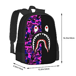 AIRPO Casual Shark Backpacks Purple Camouflage Large Capacity Laptop Daypack Lightweight Backpack Travel Travel Hiking Bag For Women Men