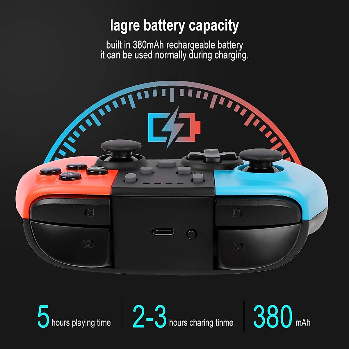 Controller für Nintendo Switch, STOGA Wireless Controller with Rechargeable Battery, Gamepad Joystick für Switch mit 6-Achsen Turbo Dual Shock Gyro Achse (Rot& Blau)
