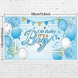 Blulu Baby Shower Party Backdrop Decorations, Large Durable Fabric Made Baby Shower Banner Backdrop Photo Booth Background for Boy's or Girl's Baby Shower Party Supplies (Boy Style)