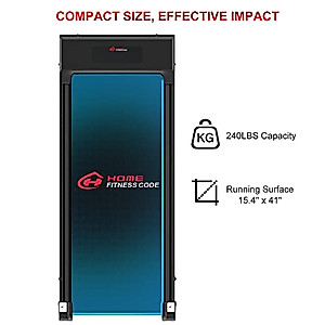 HomeFitnessCode Under Desk Treadmill Walking Pad, 2 in 1 Ultra Slim Portable Treadmill for Home, Installation-Free with 0.6-6.2mph, Remote Control and LED Display Office Exercise (Black)